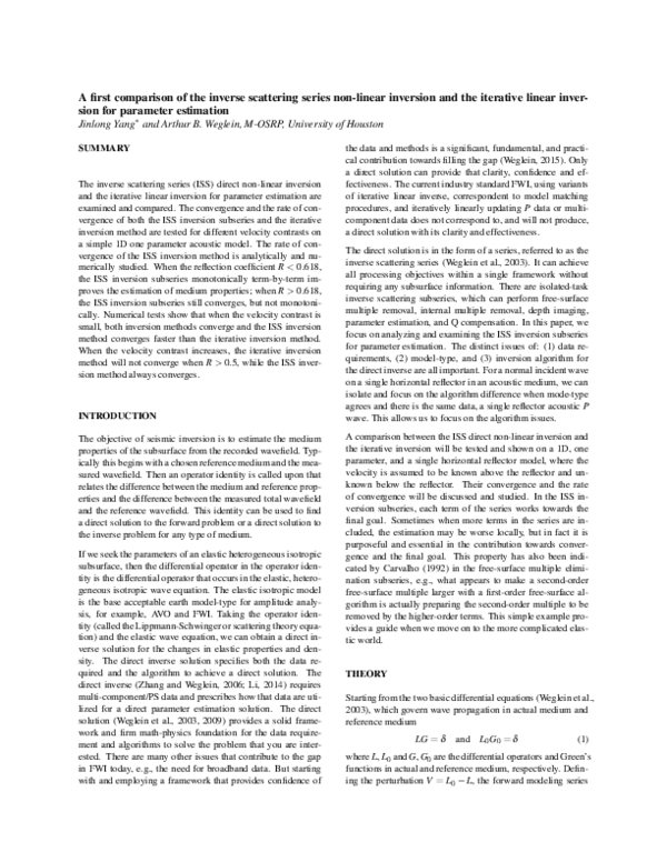 (PDF) A first comparison of the inverse scattering series non-linear ...