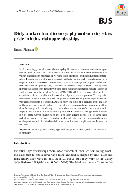 (PDF) Dirty work: cultural iconography and working‐class pride in ...