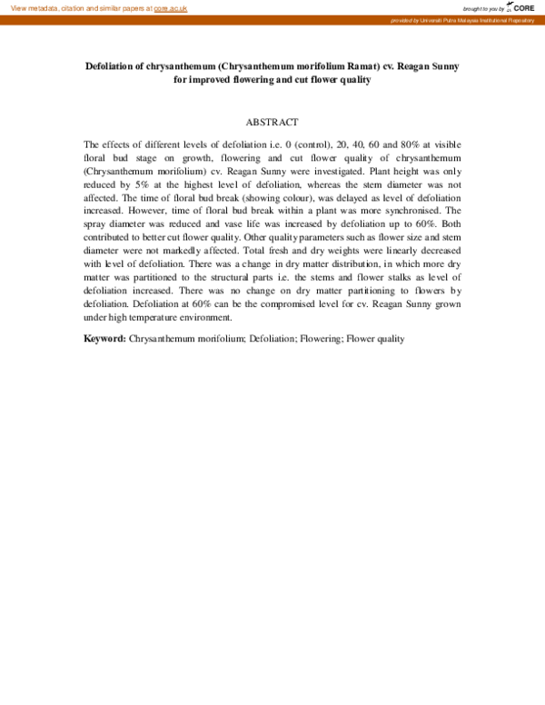 (PDF) Defoliation of chrysanthemum (Chrysanthemum morifolium Ramat) cv ...