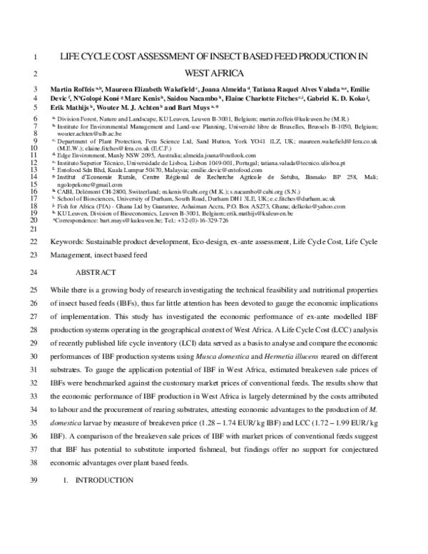(PDF) Life cycle cost assessment of insect based feed production in West Africa