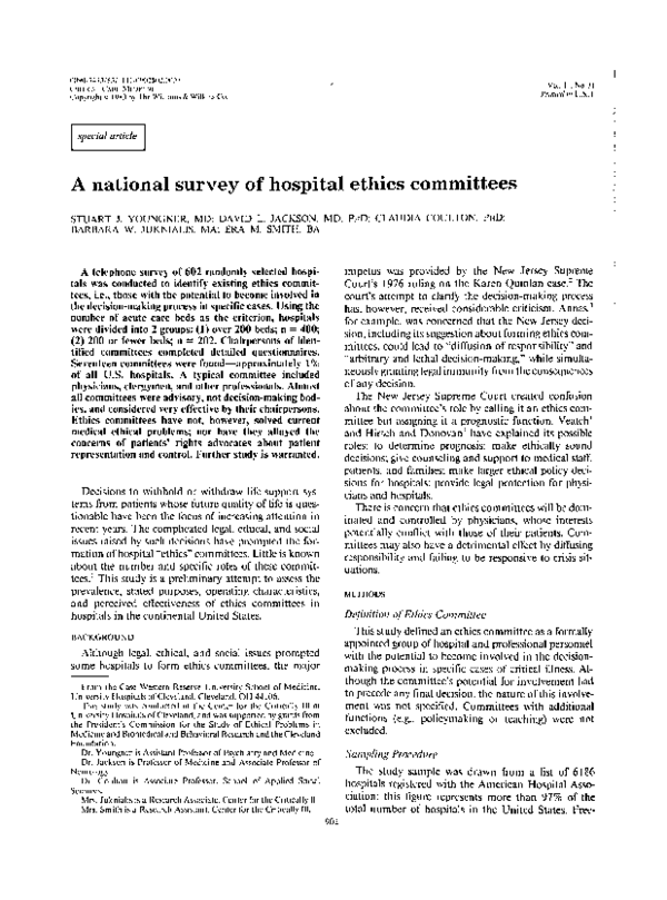 (PDF) A national survey of hospital ethics committees