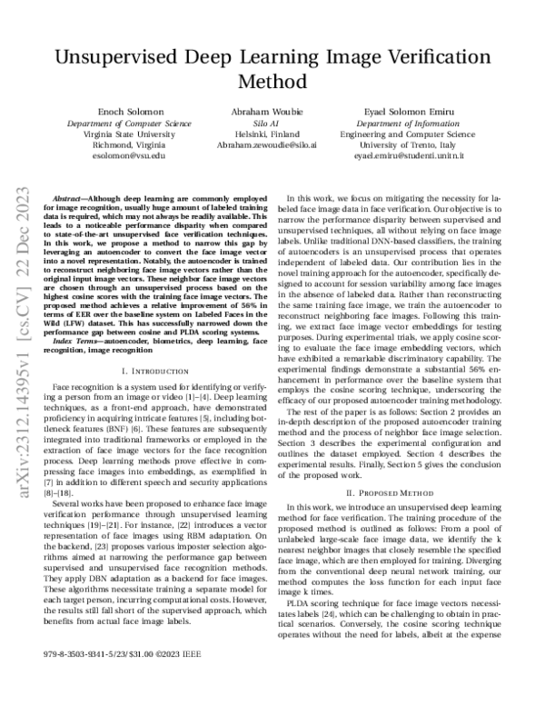 (PDF) Unsupervised Deep Learning Image Verification Method