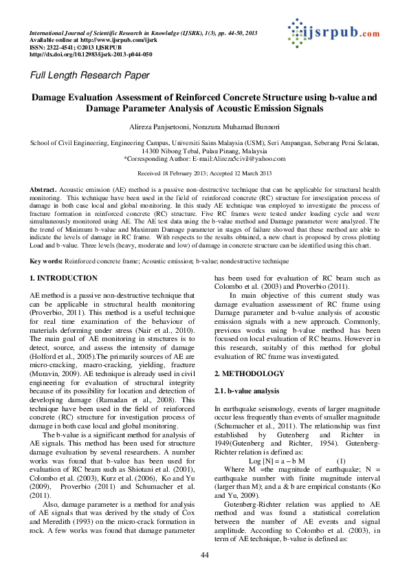 (PDF) Damage Evaluation Assessment of Reinforced Concrete Structure ...