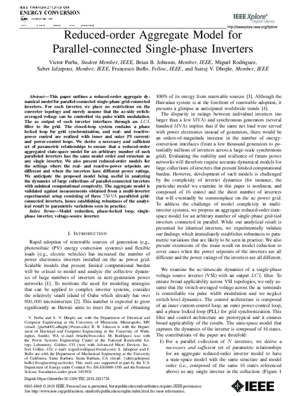 (PDF) Reduced-order Aggregate Model for Parallel-connected Single-phase Inverters