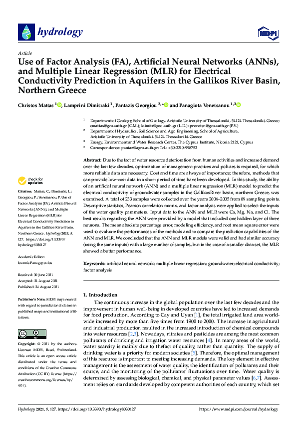 (PDF) Use of Factor Analysis (FA), Artificial Neural Networks (ANNs), and Multiple Linear ...
