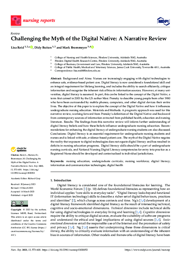(PDF) Challenging the Myth of the Digital Native: A Narrative Review