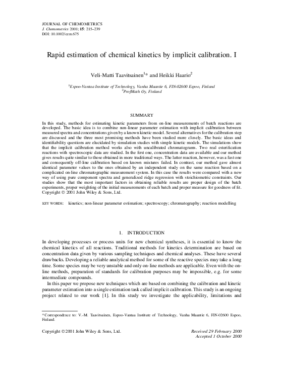 (PDF) Rapid estimation of chemical kinetics by implicit calibration. I