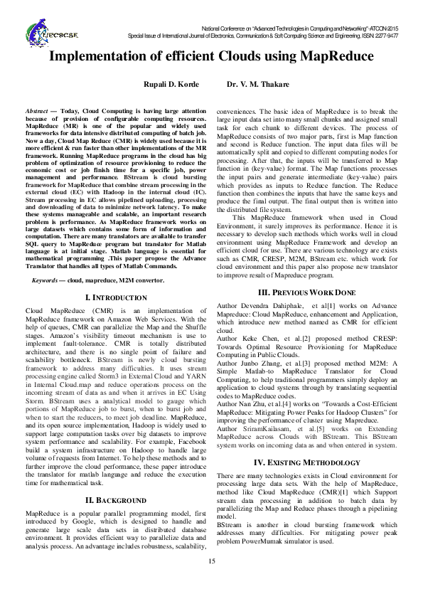 Pdf Implementation Of Efficient Clouds Using Mapreduce 7274