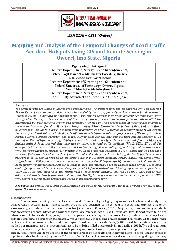 (PDF) Mapping and Analysis of the Temporal Changes of Road Traffic Accident Hotspots Using GIS ...