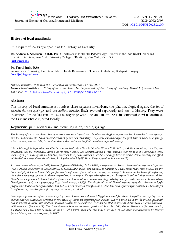 (PDF) History of local anesthesia