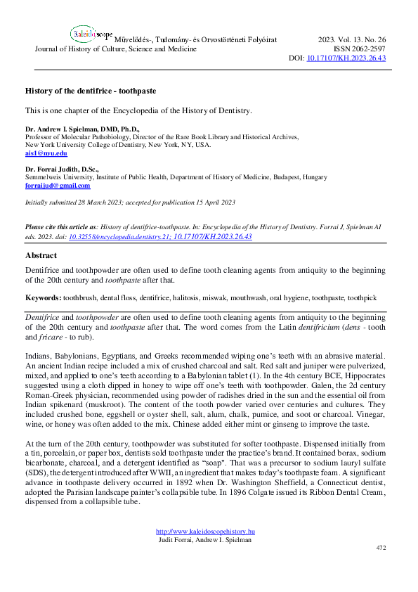 (PDF) History of the dentifrice - toothpaste