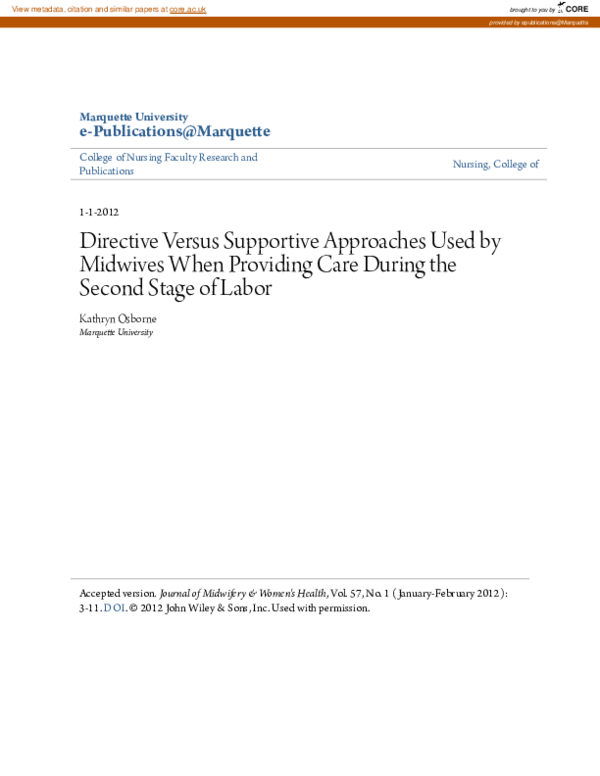(PDF) Directive Versus Supportive Approaches Used by Midwives When ...