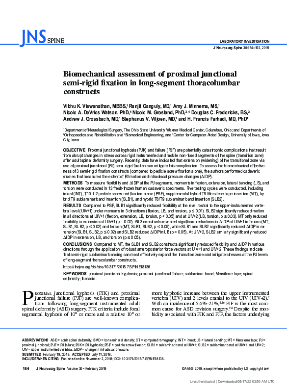 (PDF) Biomechanical assessment of proximal junctional semi-rigid fixation in long-segment ...