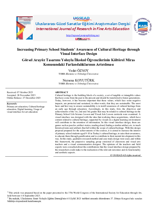 (PDF) Increasing Primary School Students' Awareness of Cultural Heritage through Visual ...
