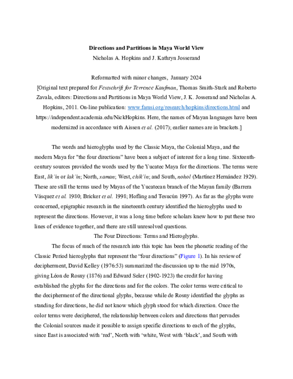 (DOC) Directions and Partitions in Maya World View (revised, 2024)