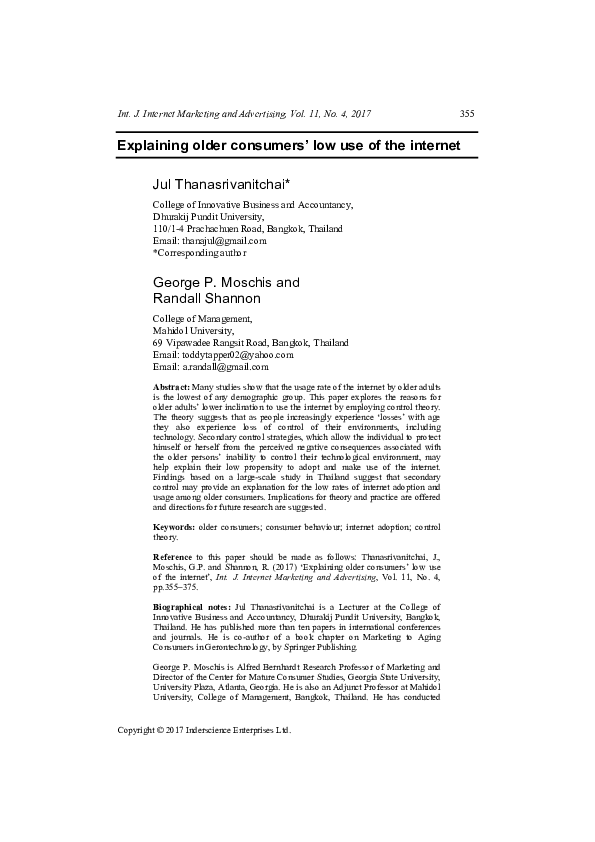 (PDF) Explaining older consumers' low use of the internet