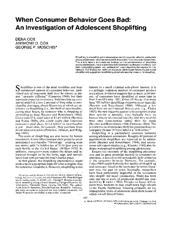 (PDF) When Consumer Behavior Goes Bad: An Investigation of Adolescent ...