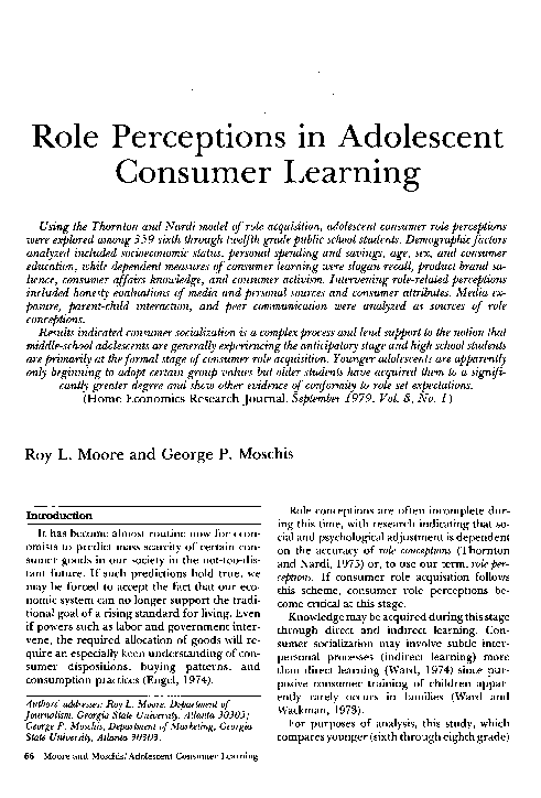 (PDF) Role Perceptions in Adolescent Consumer Learning