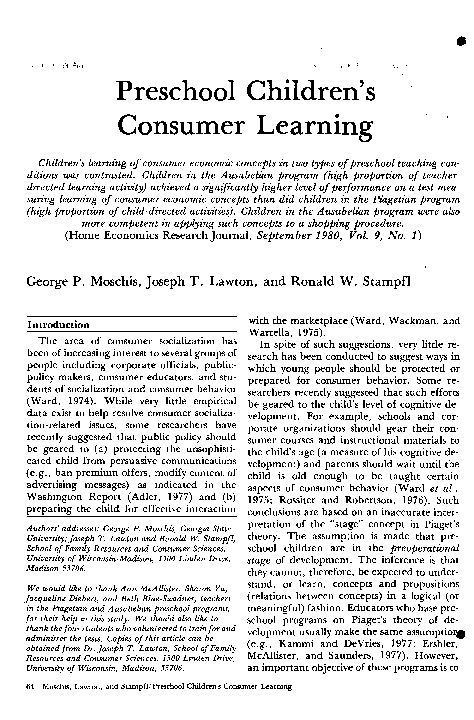 (PDF) Preschool Children's Consumer Learning