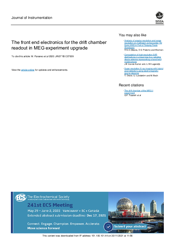 (PDF) The front end electronics for the drift chamber readout in MEG ...