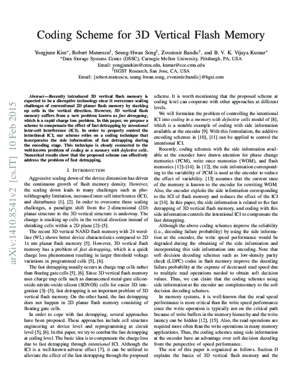 (PDF) Coding scheme for 3D vertical flash memory