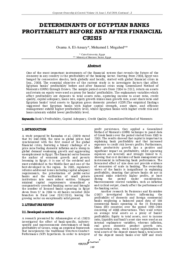 (PDF) Determinants of Egyptian banks profitability before and after ...