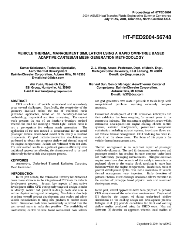 Pdf Vehicle Thermal Management Simulation Using A Rapid Omni Tree Based Adaptive Cartesian