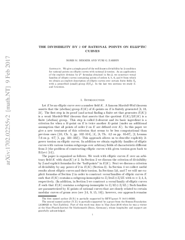 (PDF) Division by $2$ of rational points on elliptic curves