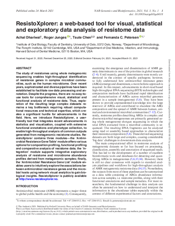 (PDF) ResistoXplorer: a web-based tool for visual, statistical and exploratory data analysis of ...