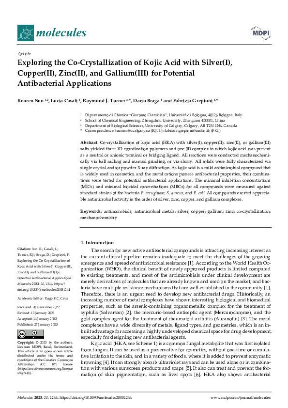 (PDF) Exploring the Co-Crystallization of Kojic Acid with Silver(I), Copper(II), Zinc(II), and ...