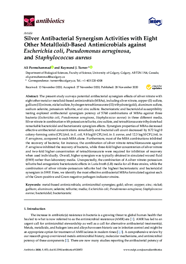 (PDF) Synergistic Antibacterial Effects of Silver and MBAs