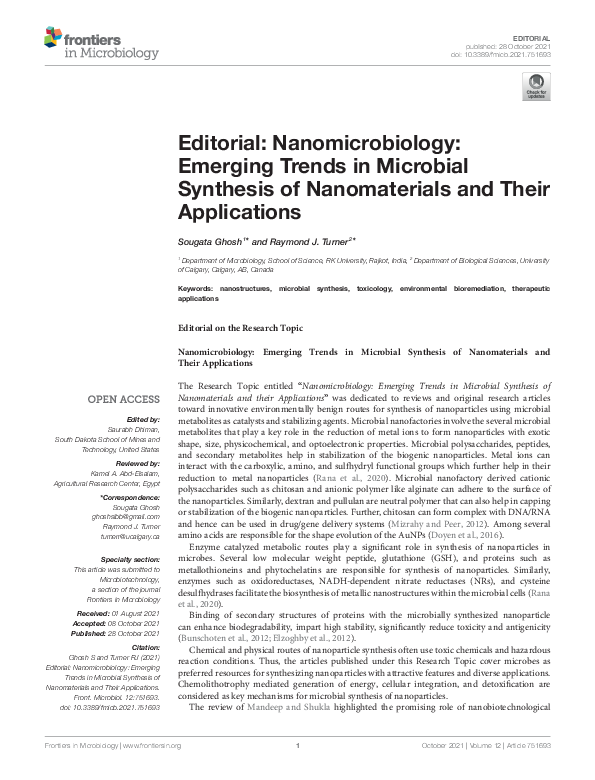 (PDF) Editorial: Nanomicrobiology: Emerging Trends in Microbial Synthesis of Nanomaterials and ...
