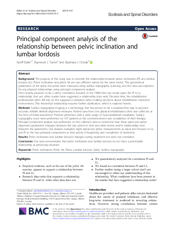 Pdf Principal Component Analysis Of The Relationship Between Pelvic