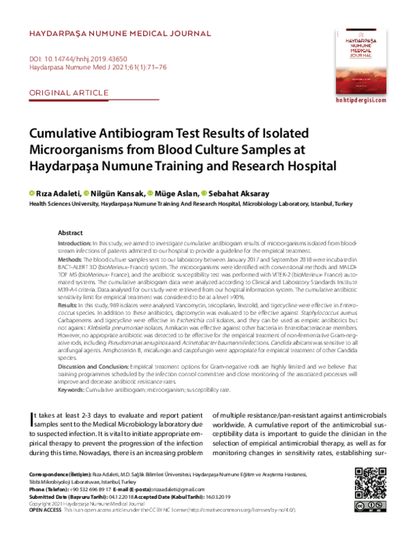 (PDF) Cumulative Antibiogram Test Results of Isolated Microorganisms ...