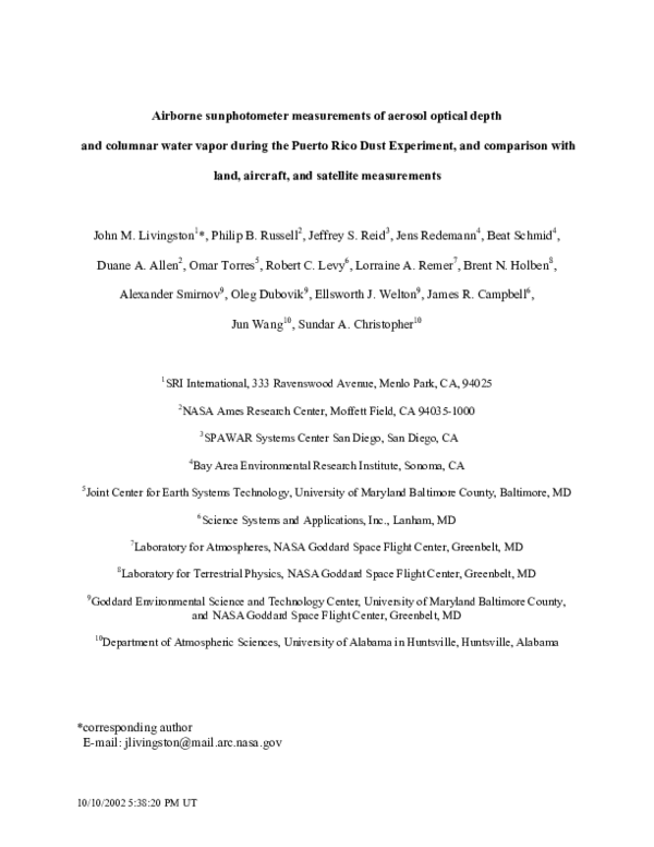 (PDF) Airborne Sun photometer measurements of aerosol optical depth and ...