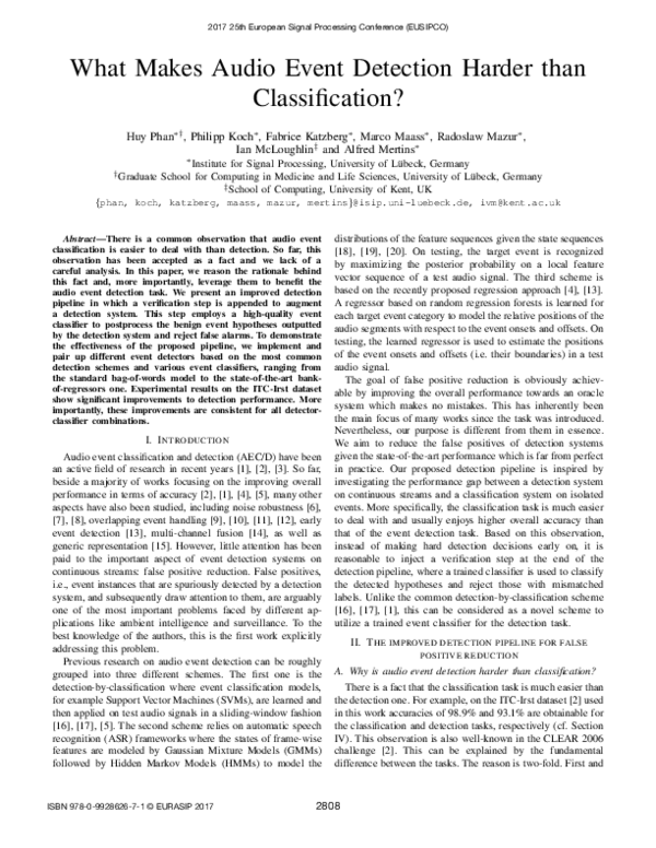 Pdf What Makes Audio Event Detection Harder Than Classification