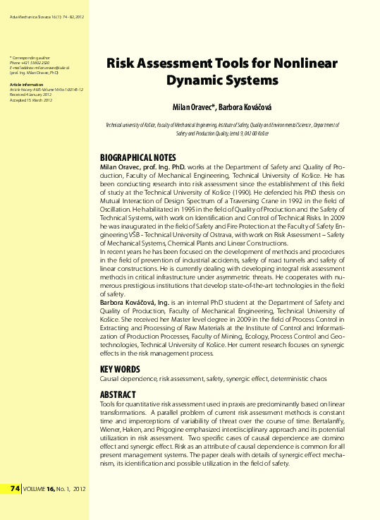 (PDF) Risk Assessment Tools for Nonlinear Dynamic Systems