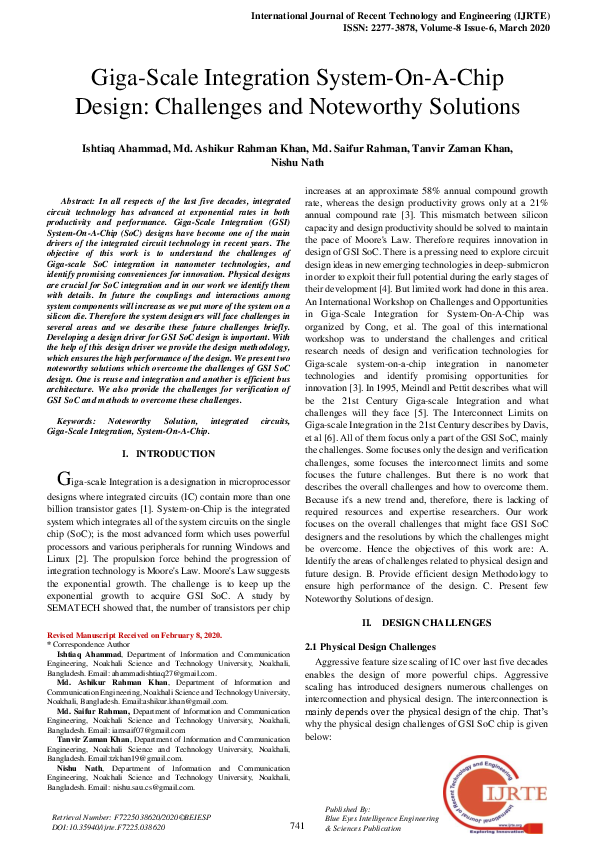 Pdf Giga Scale Integration System On A Chip Design Challenges And