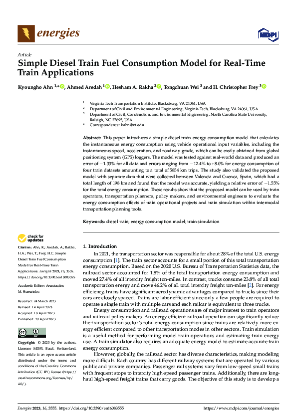 (PDF) Simple Diesel Train Fuel Consumption Model for Real-Time Train ...