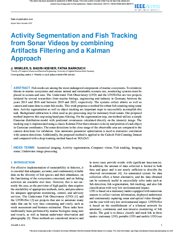 (PDF) Activity Segmentation and Fish Tracking from Sonar Videos by ...