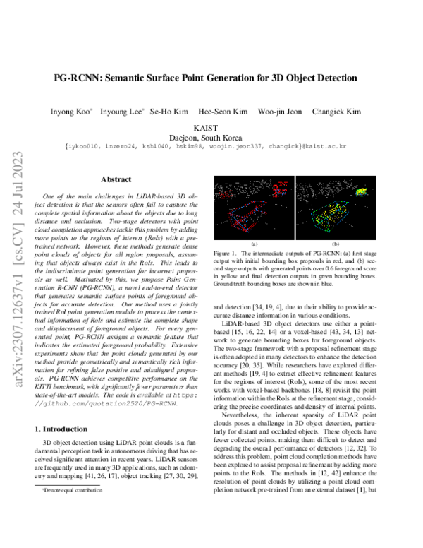 Pdf Pg Rcnn Semantic Surface Point Generation For 3d Object Detection