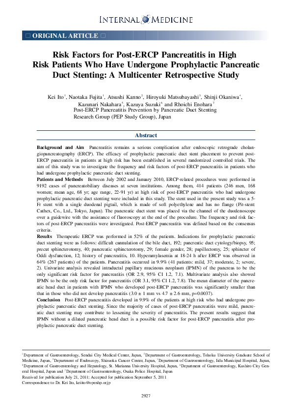 (PDF) Risk Factors for Post-ERCP Pancreatitis in High- and Low-Volume ...