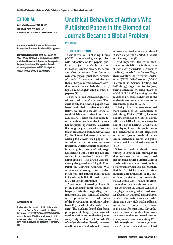 (PDF) Unethical Behaviors of Authors Who Published Papers in the ...