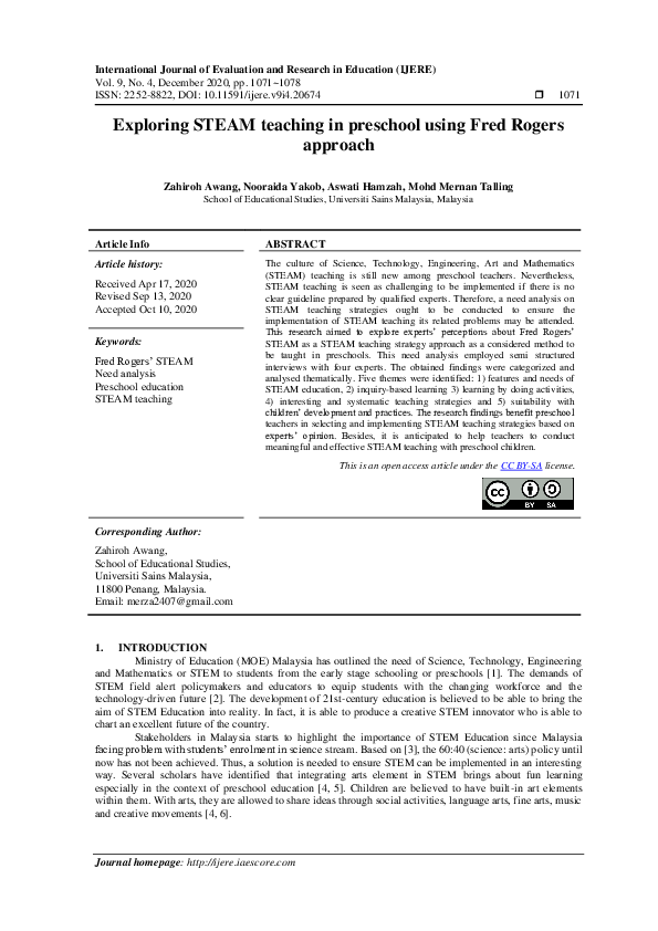 (PDF) Fred Rogers' STEAM Approach for Preschool Education