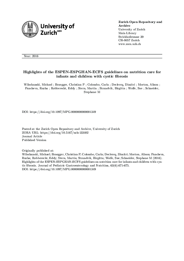 (PDF) Highlights of the ESPEN-ESPGHAN-ECFS Guidelines on Nutrition Care ...