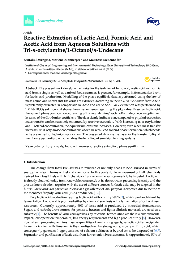 (PDF) Reactive extraction of lactic acid,formic acid and acetic acid ...