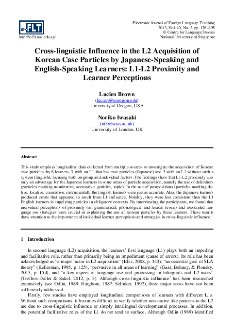 (PDF) Cross-linguistic Influence in the L2 Acquisition of Korean Case Particles by Japanese ...