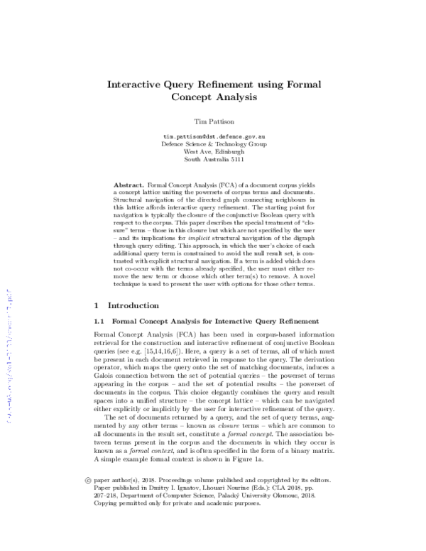 Pdf Interactive Query Refinement Using Formal Concept Analysis Tim