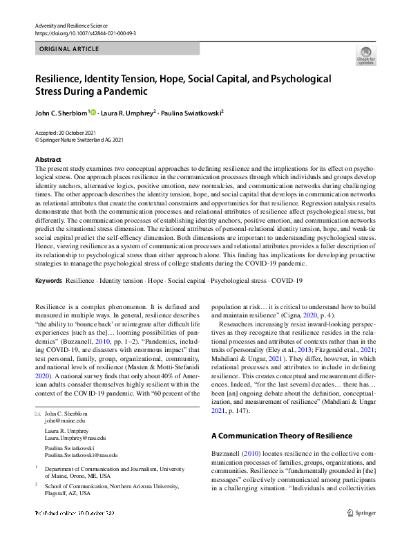 (PDF) Resilience, Identity Tension, Hope, Social Capital, and ...