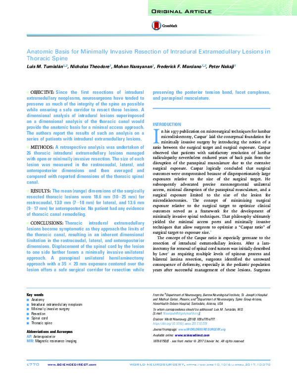 (PDF) Anatomic Basis for Minimally Invasive Resection of Intradural Extramedullary Lesions in ...